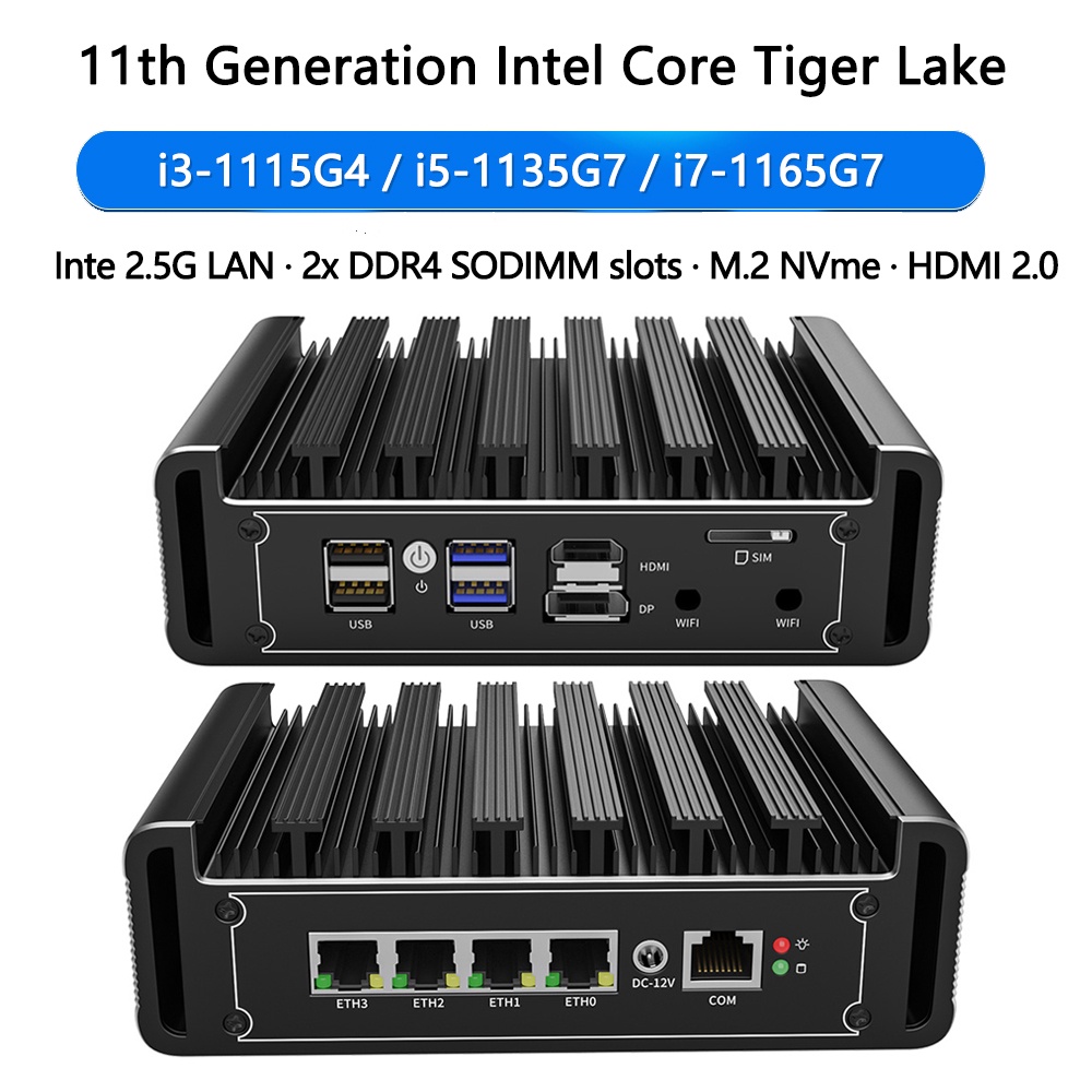 Fanless Mini PC 11th Gen Intel Core i7 1165G7 i5-1135G7 Core i3-1115G4 ...