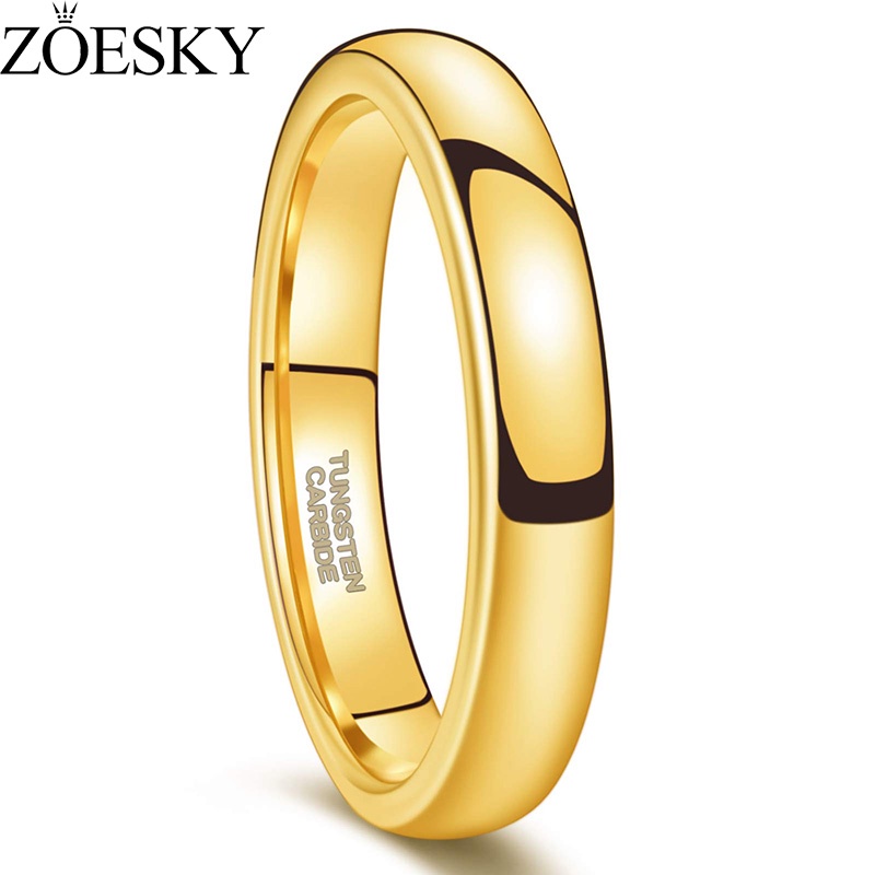 ZOESKY 4mm Tungsten Rings Plain Dome Polished Gold Wedding Band for ...
