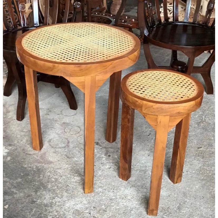 KAYU Round RATTAN TABLE ONE SET (TEAK WOOD MATERIAL) | Shopee Philippines