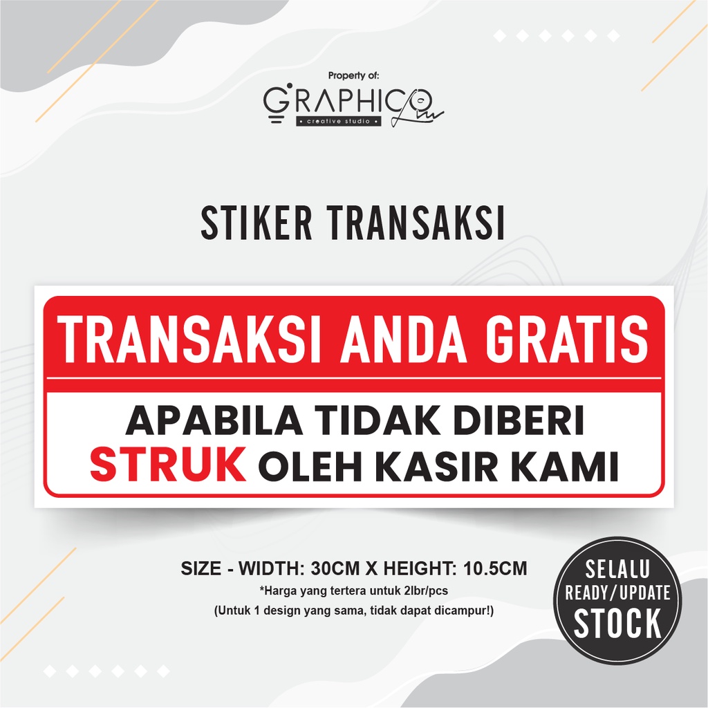 Transaction Sticker/No Receipt Free - Per/2lbr (30X10.5Cm) | Shopee ...