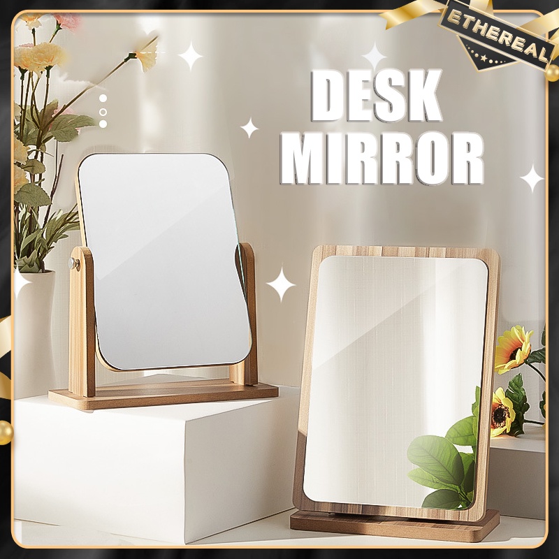 Wooden Makeup Mirror Rotating Desktop Mirror Student Dormitory Desktop ...
