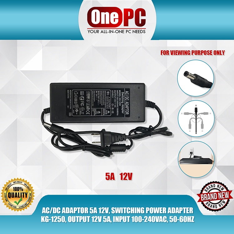 AC/DC ADAPTOR 5A 12V, SWITCHING POWER ADAPTER, KG-1250, OUTPUT 12V 5A ...