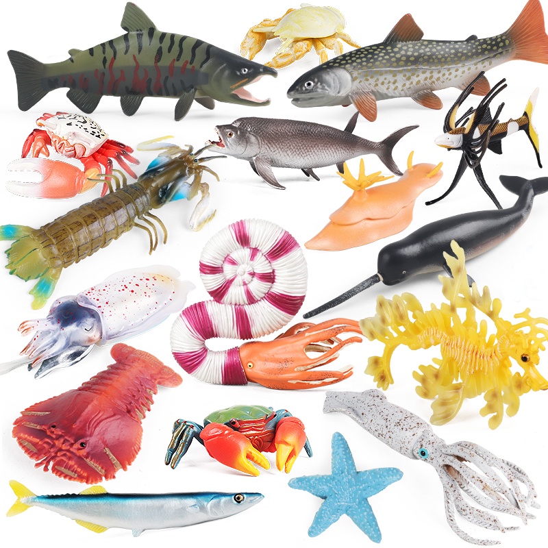 Sea Life Animals Toy Simulation Squid Shrimp Crab Starfish Salmon Model ...