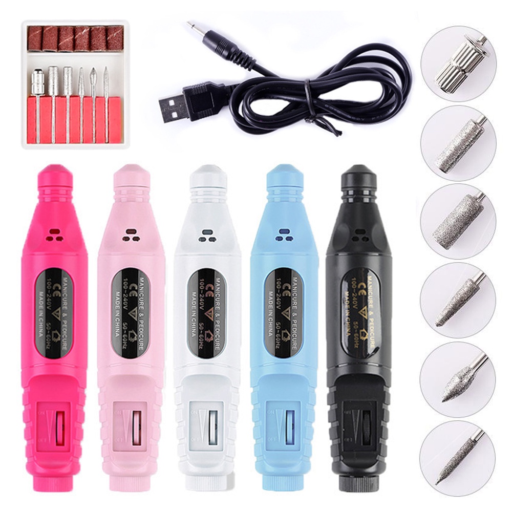 Electric USB Plug 20W Nail Drill Machine + 6 Nail Drill Bits Nail Drill ...