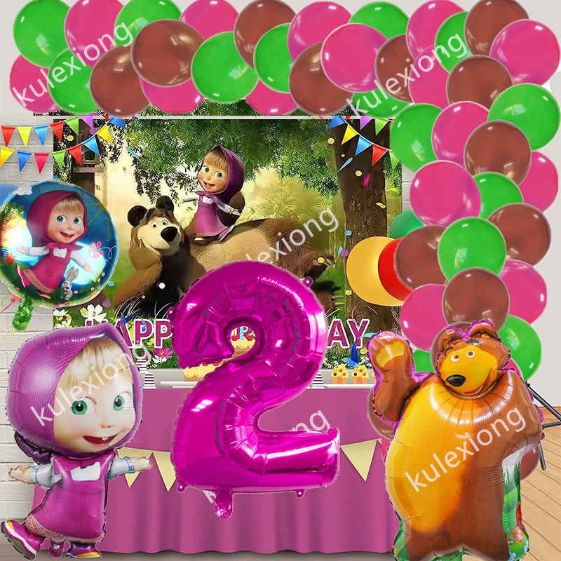 1set Masha and The Bear Theme Party Balloon 32inch Digital Garland Arch ...