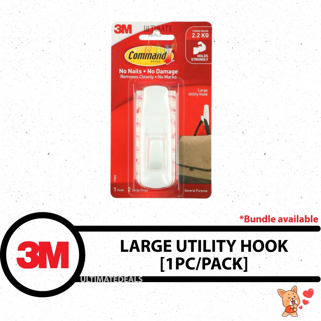 3M Command 17003 Large Utility Hooks (1 Hooks 2 Large Strips) | Shopee ...
