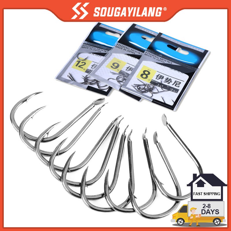 11 Pcs. Fishing Hook Black Color Jig Big Hook Sliced Shank High Carbon ...