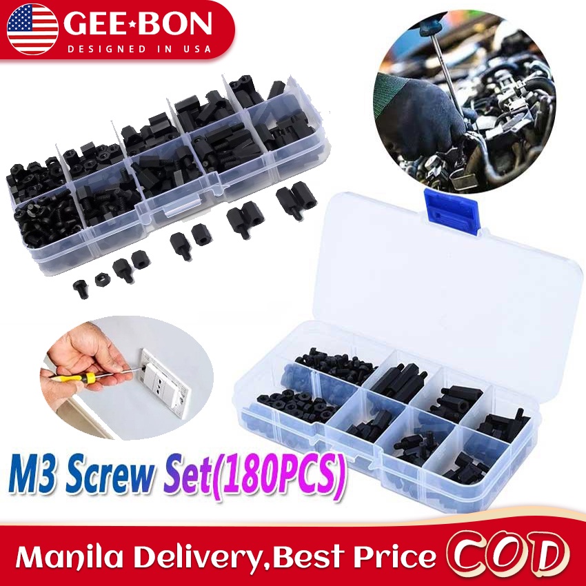 GEEBON 180pcs Hex Nylon Standoff Spacer Column Flat Head Nylon Male ...