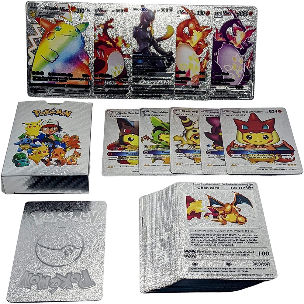 55PCS Pokemon Metal Card Vmax Package Pokemon Cards Mew Gx Gold Silver ...