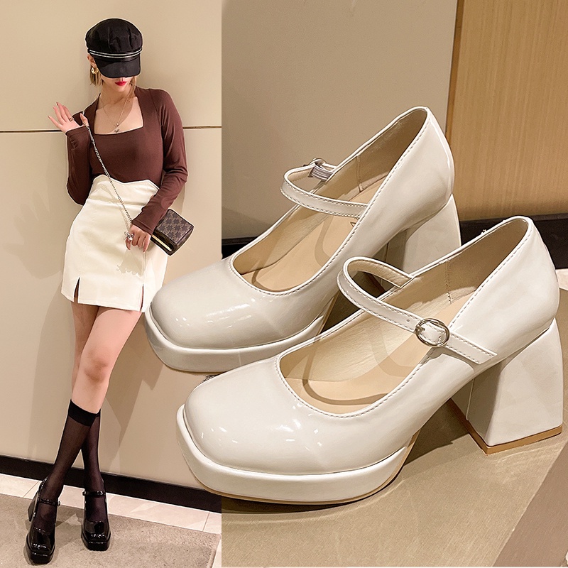 Women's High Heels Leather Ankle Strap Patent Leather Square Toe ...