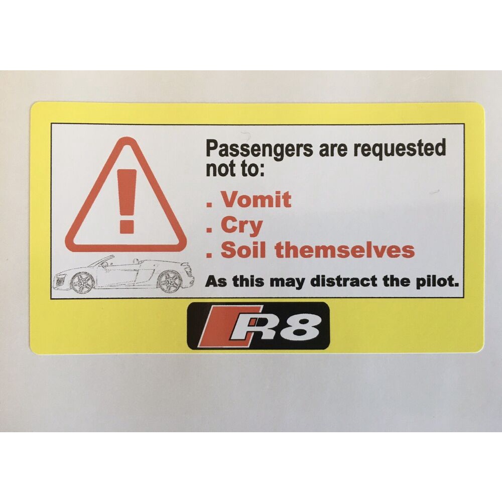 AUDI R8 FUNNY SOIL VOMIT SICK DASHBOARD STICKER DECAL TRACK RACE CAR ...