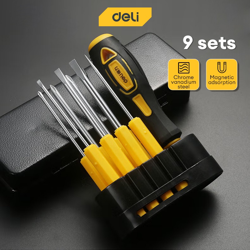 Deli Tools 9 Pcs Screwdriver Set Multi-Purpose Magnetic Slotted ...