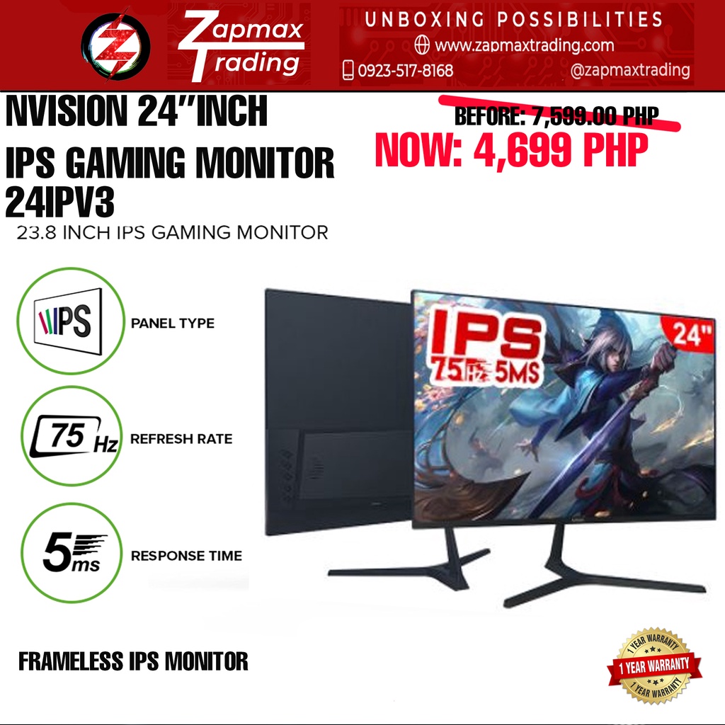 NVISION 24 INCH N2455 IPS 100HZ FRAMELESS GAMING MONITOR | Shopee ...