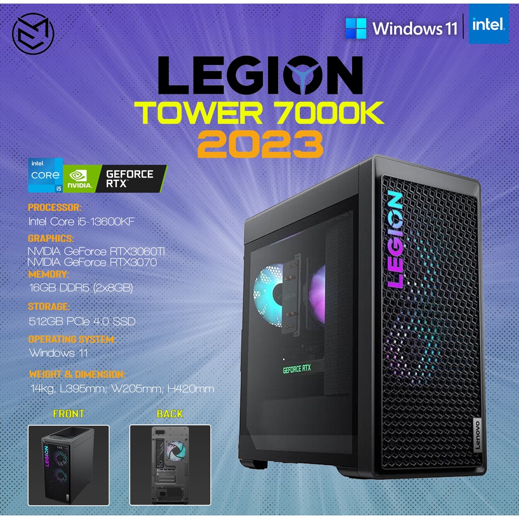 Lenovo Legion Tower 7000K 2023 CPU i5-13600KF RTX3070/RTX3060Ti 16GB DDR5 512GB SSD WIFI 6 ...