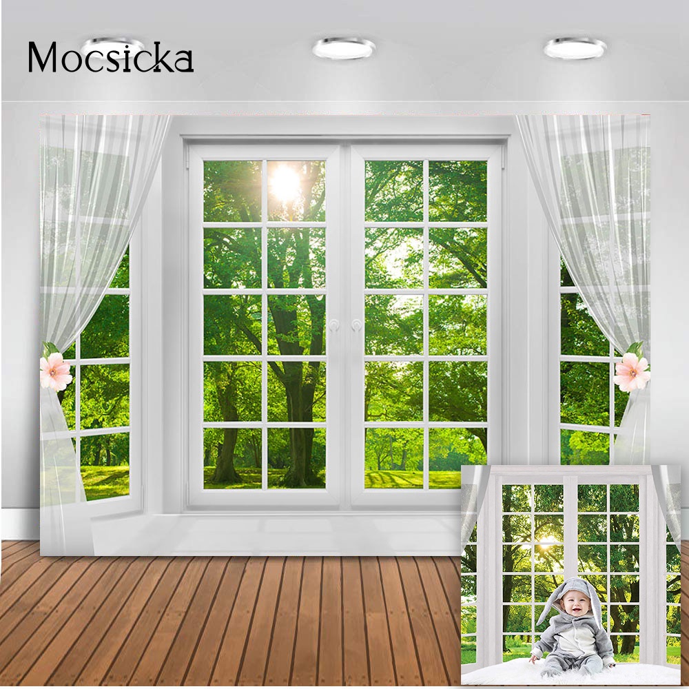 Spring Window Scenery Photography Backdrop White Windowsill Floral ...