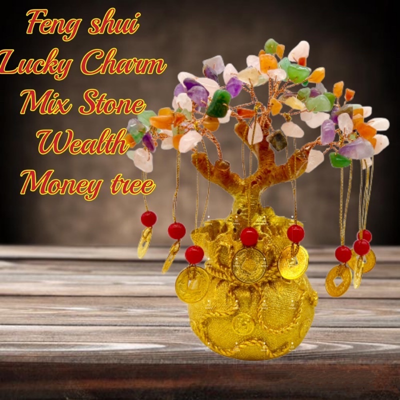 FENG SHUI LUCKY CHARM MIX STONE WEALTH MONEY TREE GEMSTONE NEW (Small ...