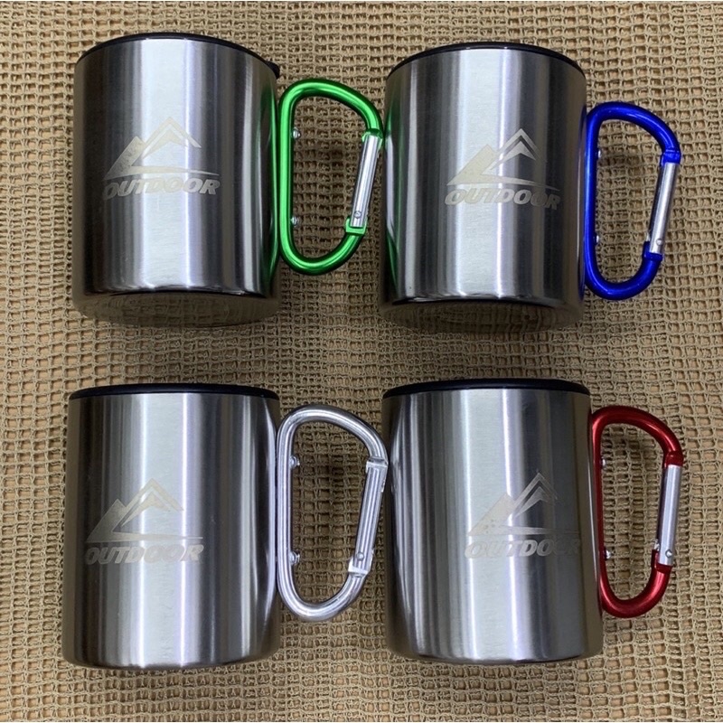 Outdoor Camping Coffee Mug D-Ring Handle with Lid Cover 300ml | Shopee ...