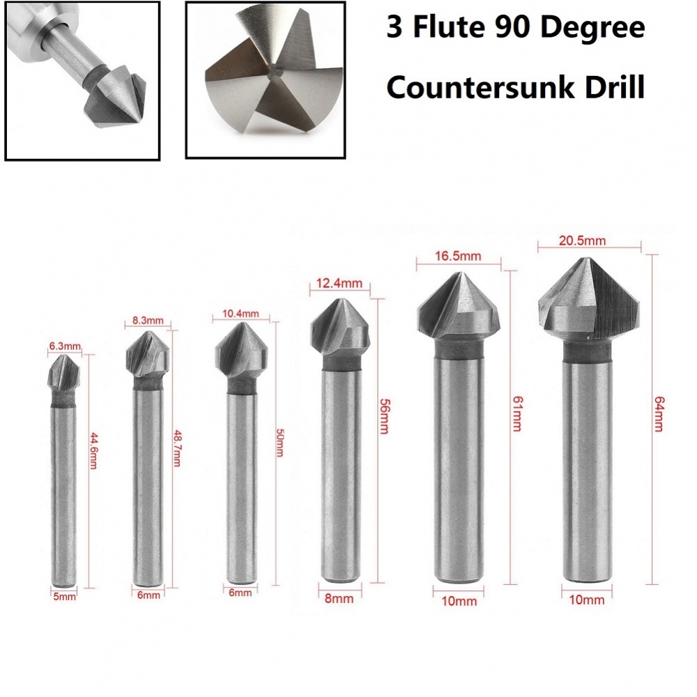 3Flute,Countersink Drill Bit 90Degree Chamfering Tools Chamfer Cutter 6 ...