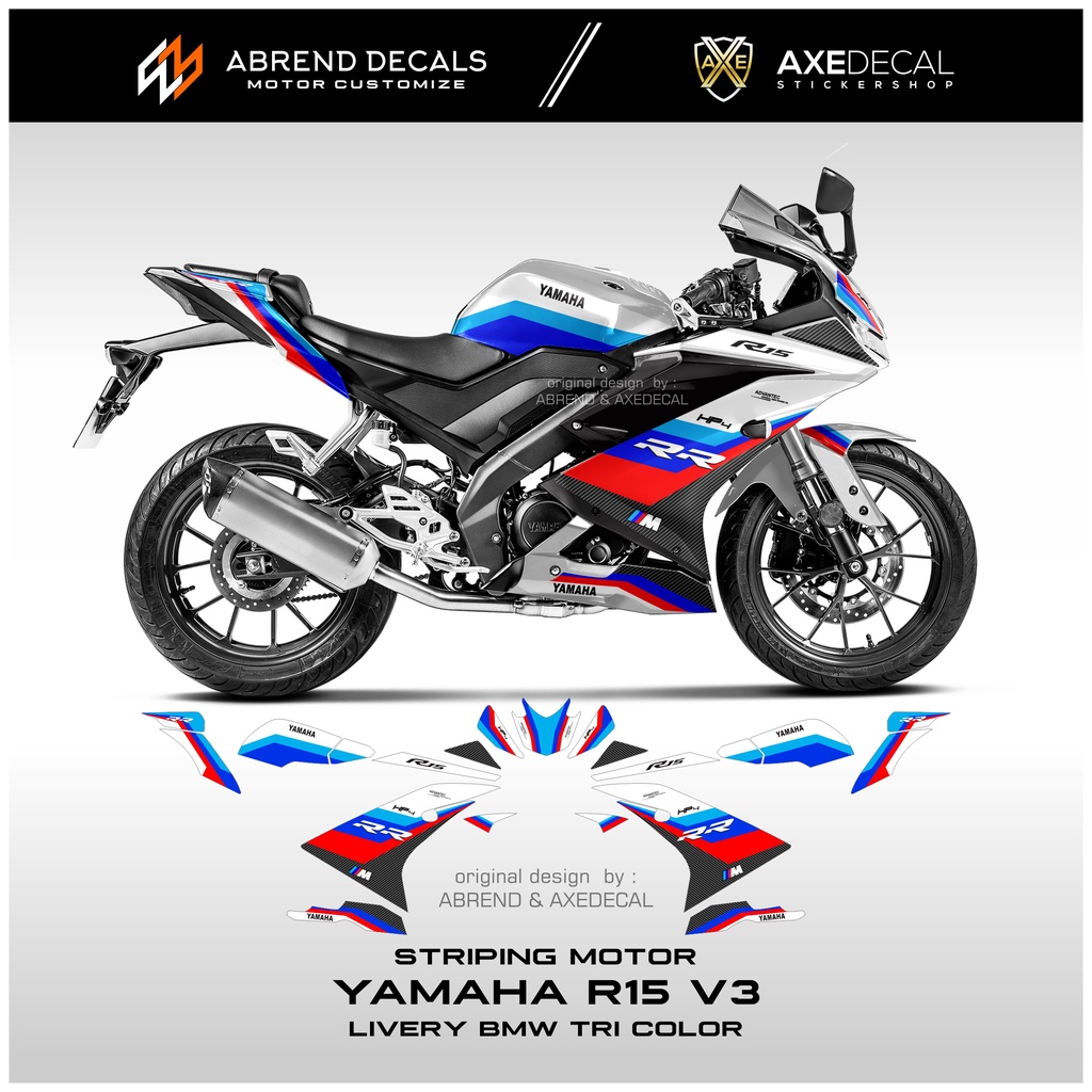 Striping R15 V3 BMW Tri Color HP4 / Yamaha R15 V3 Motorcycle Sticker ...
