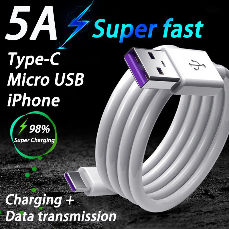 5A Super Fast Charging Cable For Android Micro USB Type-c 3M Flash Data ...