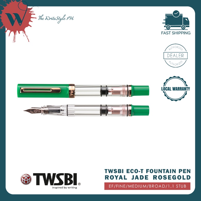 TWSBI ECO-T Royal Jade RoseGold Fountain Pen w/ Midnight Blue Ink ...