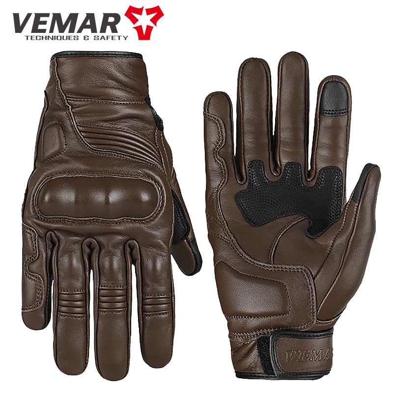 VEMAR Retro Leather Motorcycle Gloves Touch Screen Moto Motocross Glove ...