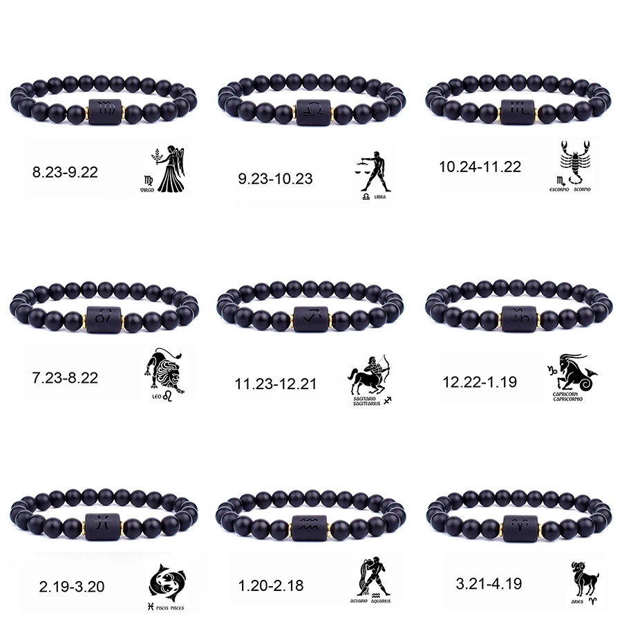 Natural Stone Beads Zodiac Signs Bracelet Friends Couples 12 ...