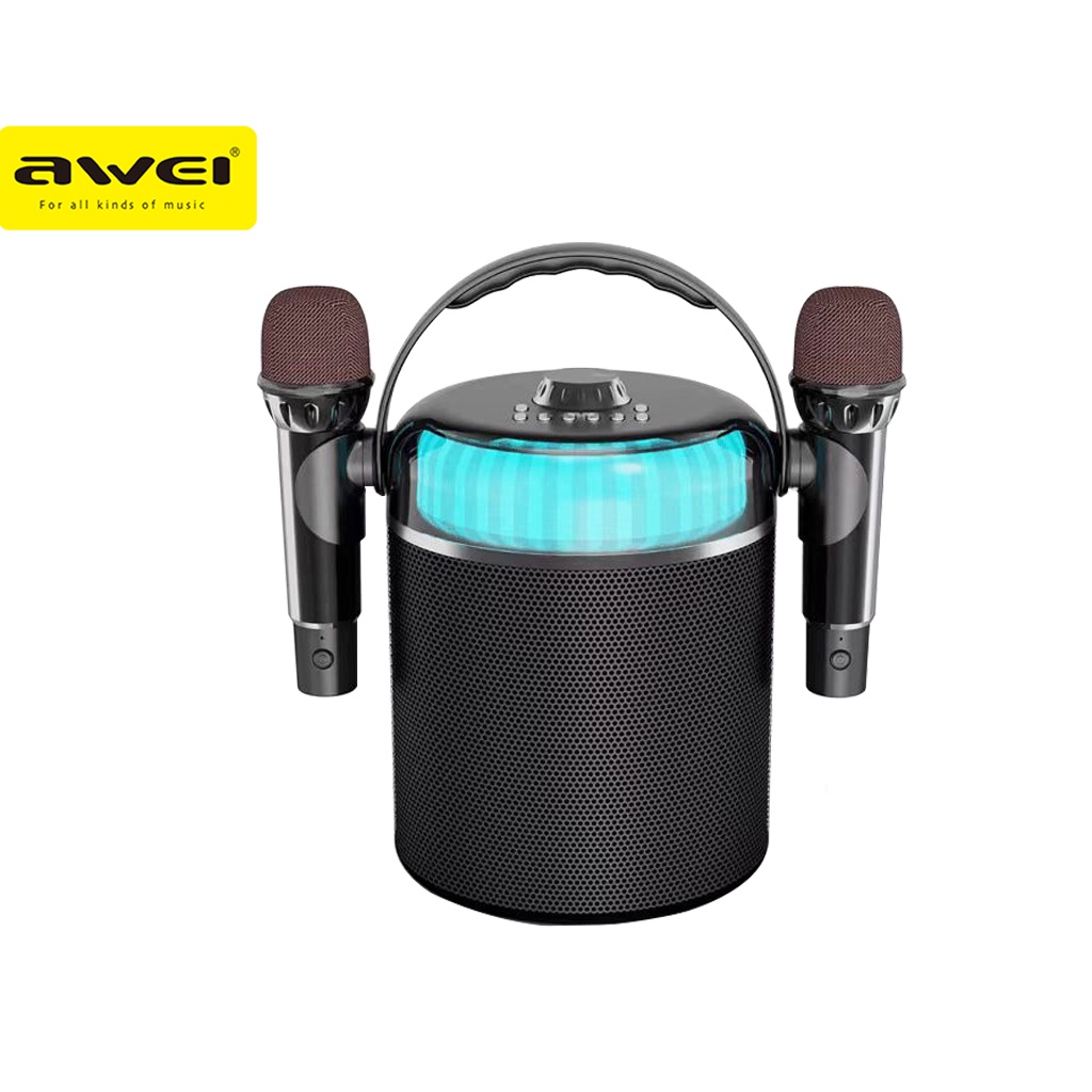 Awei Y388 25W Karaoke Portable Speaker Bluetooth V5.0 with 2 Wireless Microphone Music Play ...