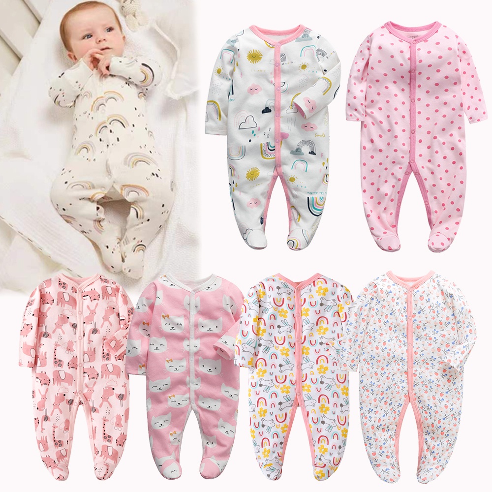 Newborn Clothes Floral Girls Baby Pajamas Overall Cotton Long Sleeve ...