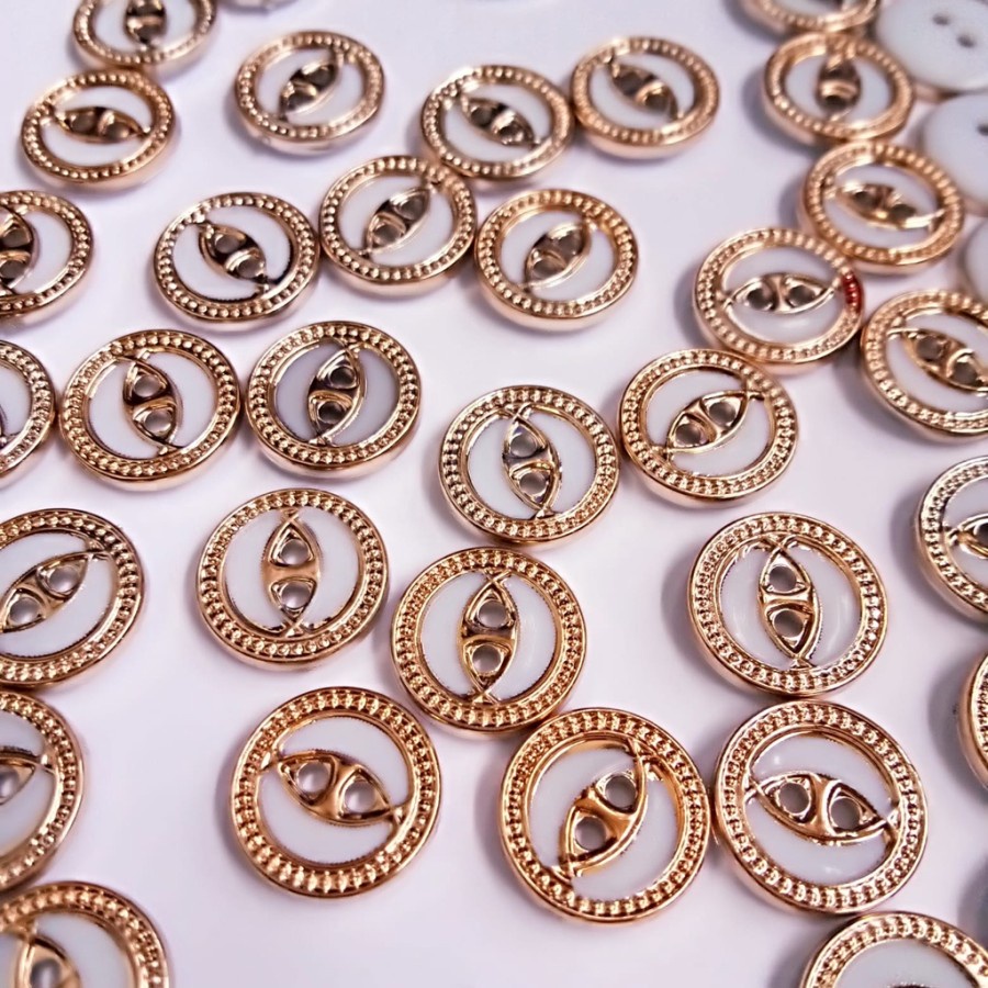 MATA Unique Clothes Buttons With Eye Pattern Gold Pattern 2 Holes diameter 13mm And 15mm ...