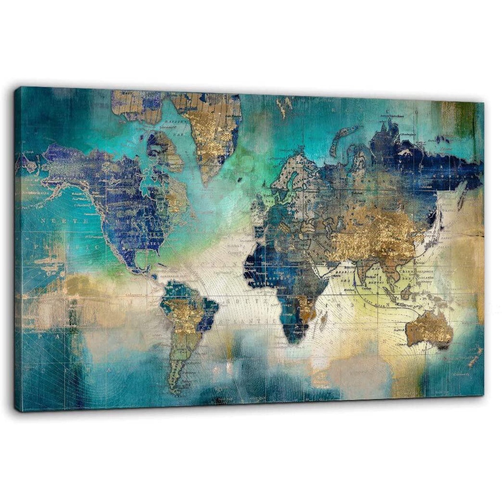 Large World Map Canvas Prints Wall Art for Living Room Office x Green ...