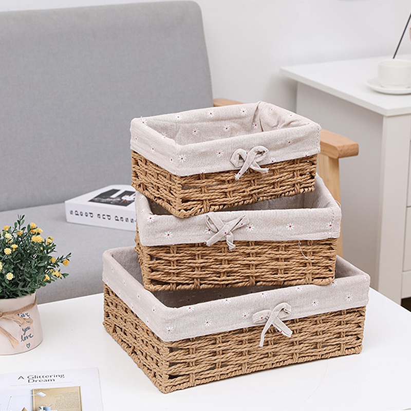 Nordic Rattan Storage Basket Hand-Woven Storage Box Fruit Snacks ...