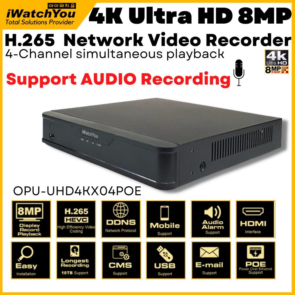 4Channel 4K 8MP Resolution Support 1080P,2K,2K+4k High Quality NVR and ...