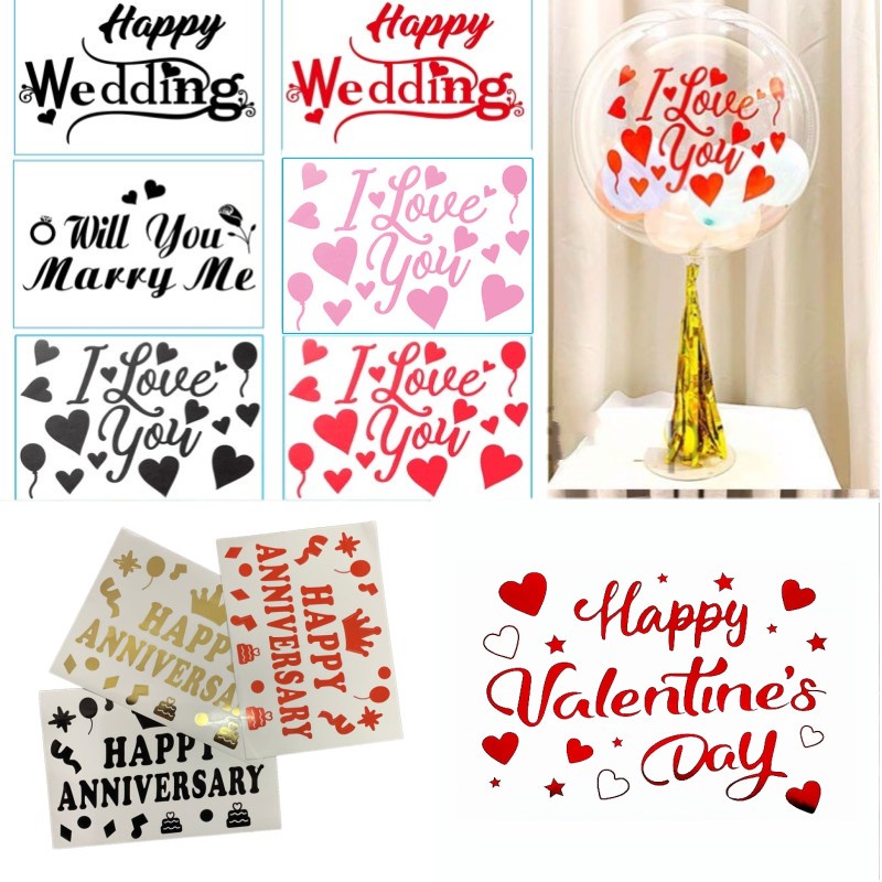 5pcs Happy Valentine's Day Heart Balloon Stickers I Love You / Happy ...