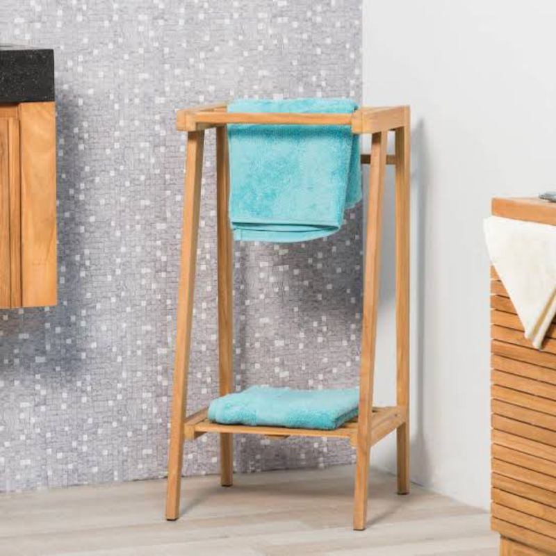 KAYU Minimalist Free Standing 2 Layer Dutch Teak Wood Towel Rack ...