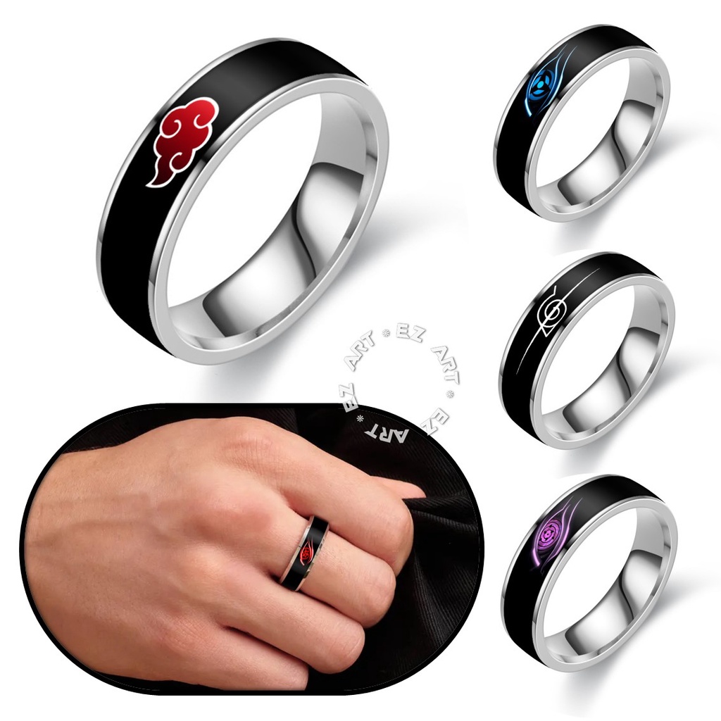 Anime NARUTO SHARINGAN COSPLAY RING AKATSUKI LOGO STAINLESS STEEL ANTI ...