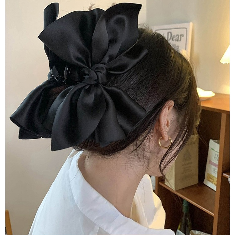 Big Satin Black Bow Hair Catch Clips Hairpin Hair Clip Back Head Hair ...