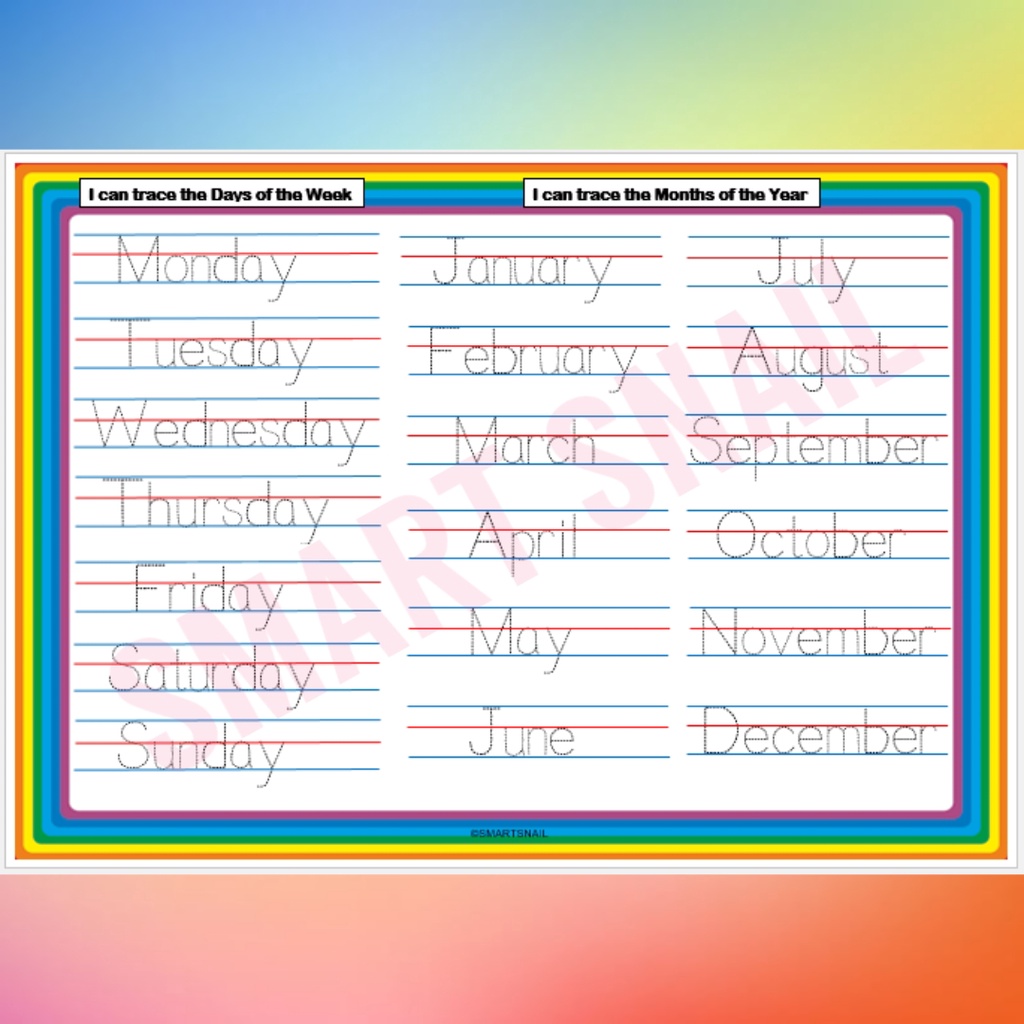 Laminated Tracing Days of the Week & Months of the Year +FREE DRY ERASE ...