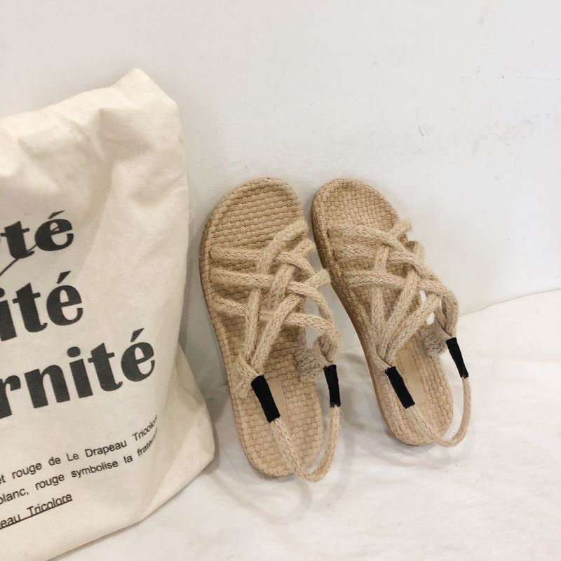 Straw Hemp Rope Sandals Female Students Versatile 2022 New Style Summer ...
