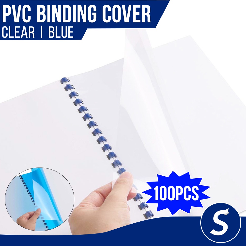 100pcs PVC Binding Cover Clear/Blue 200Microns A4/Short/Legal Size ...