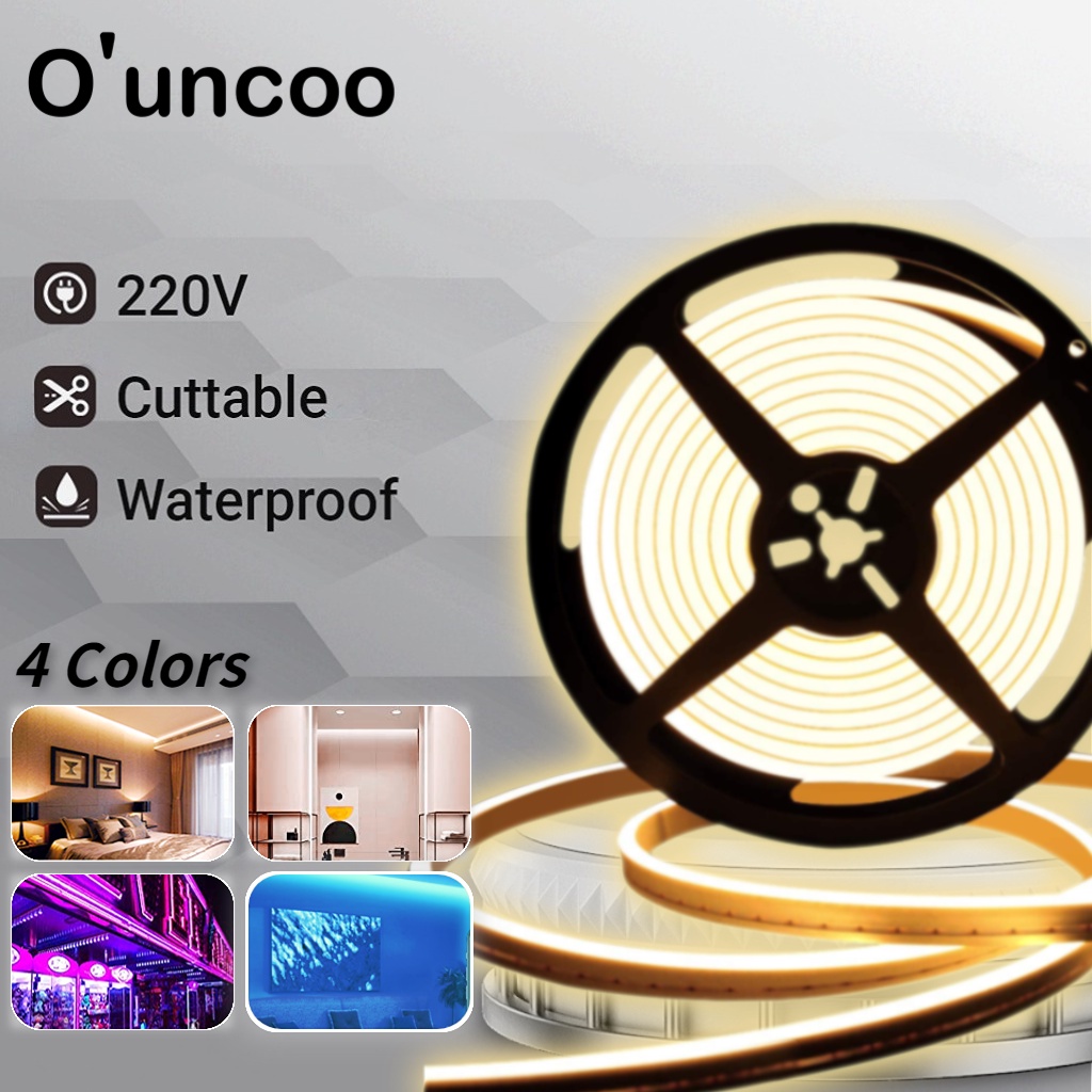 O'uncoo LED Strip Light Neon Waterproof Cuttable 220V 5M 10M 15M Warm ...