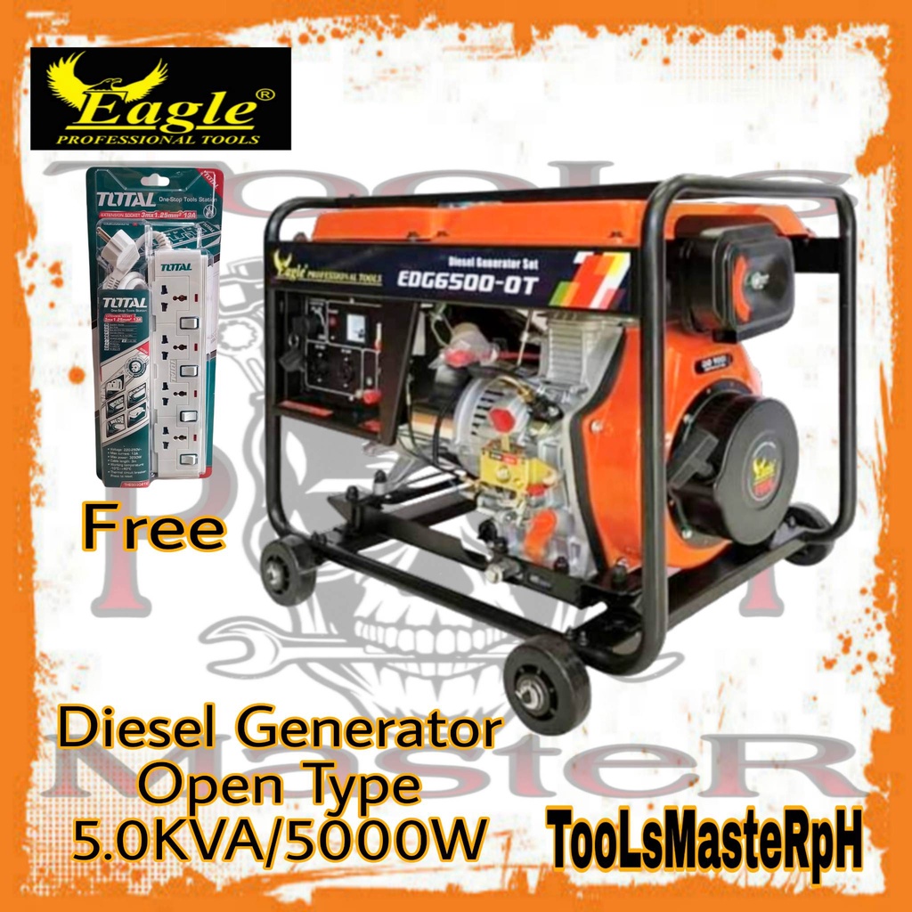 EAGLE 5000w/5.0KVA Diesel Generator Open Type EDG6500-OT Free Extension ...