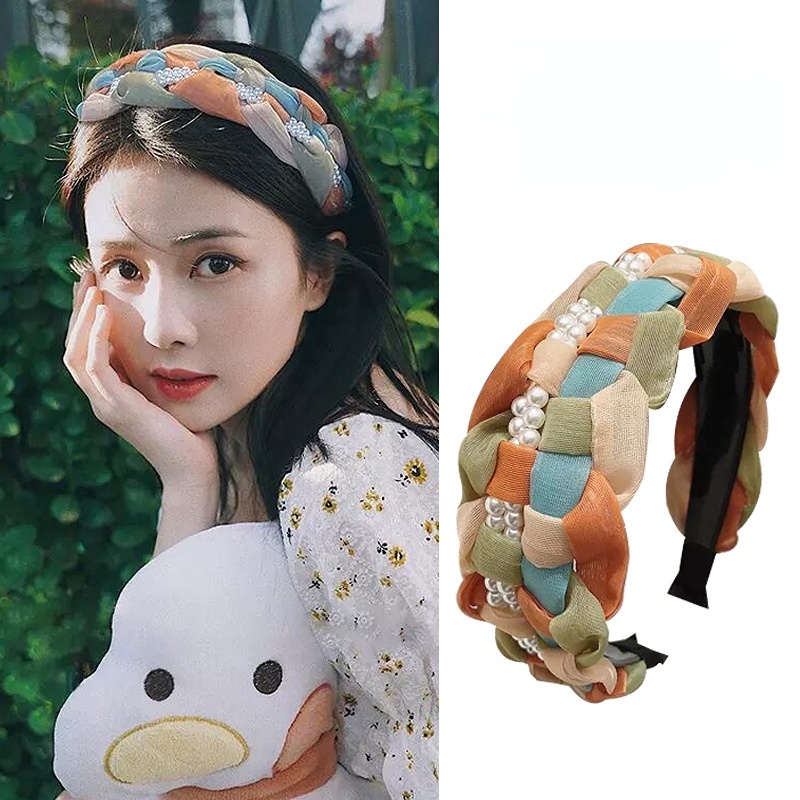New Korean Hair Band Female Woven Mesh Headband Super Fairy Wide Brim ...