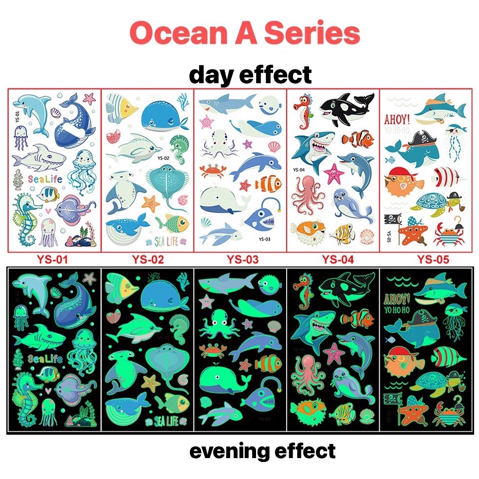 Baby Step 5pcs Aldult/Child.Ocean AB Series Tattoo Stickers Luminous ...