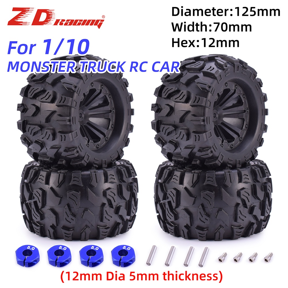 ZD Racing 12mm HEX &125mm Wheels Tires For 1/10 Monster Truck Off Road ...