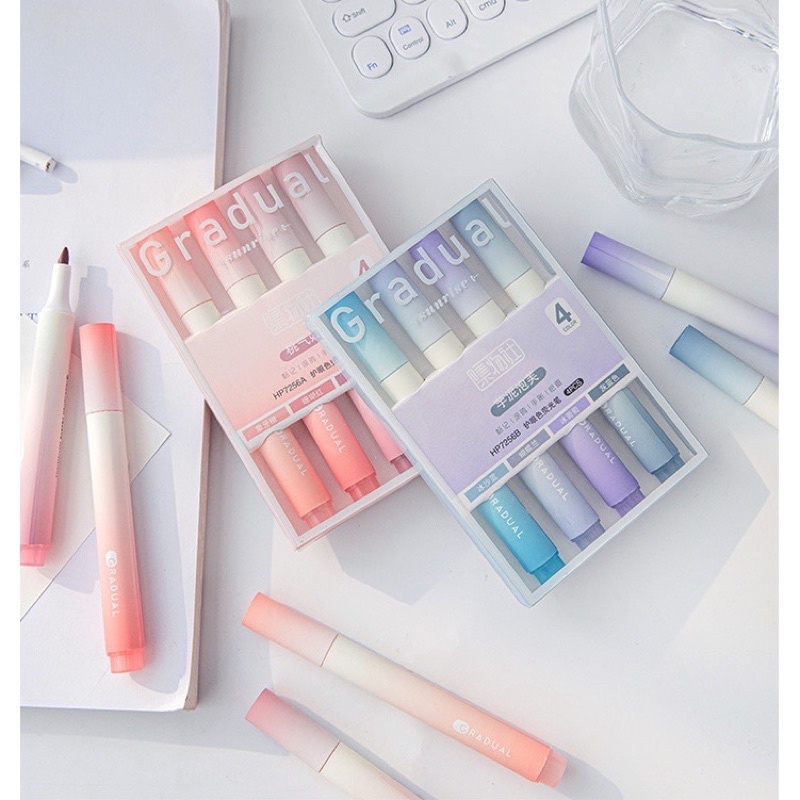 LSY 4Pcs/Set Gradient Color Highlighter Pen Morandi Color Highlighter ...