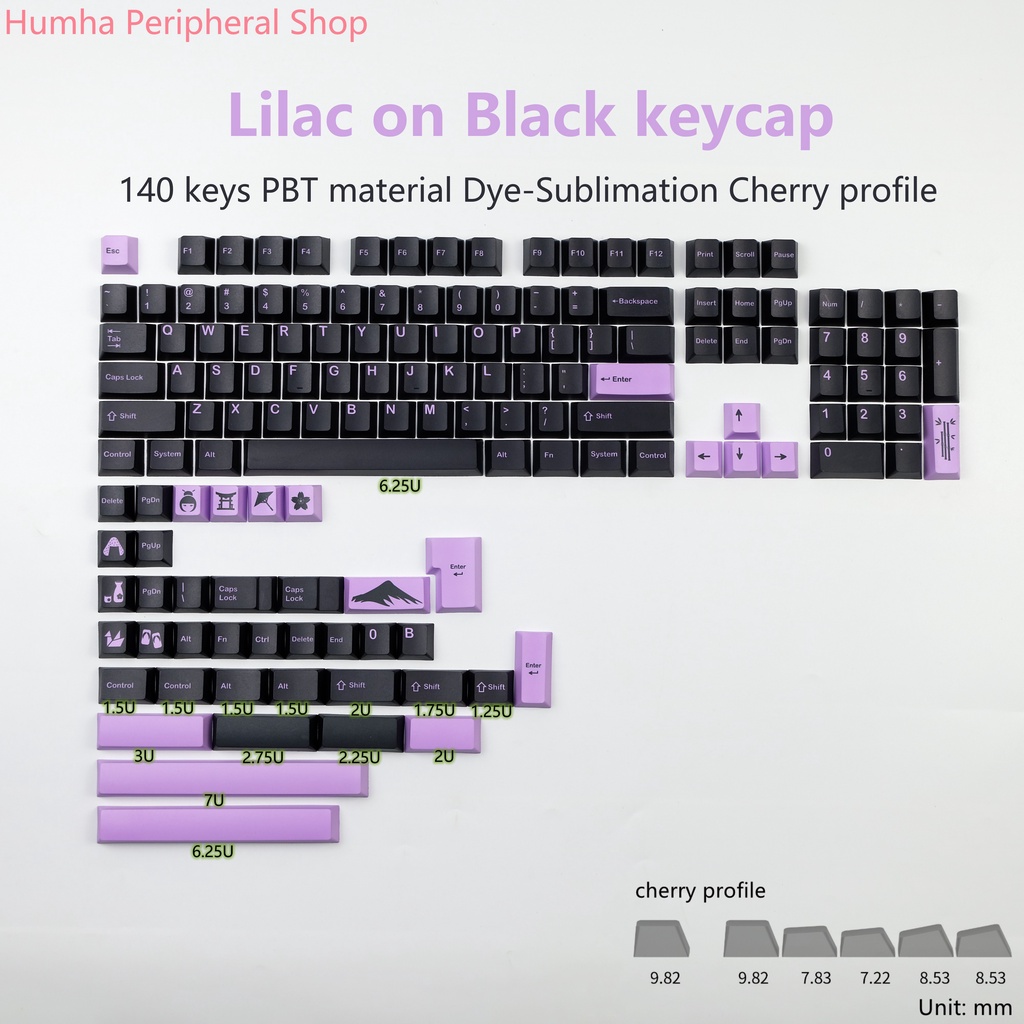 Humha Lilac on Black keycap 140 keys PBT material Dye-Sublimation ...