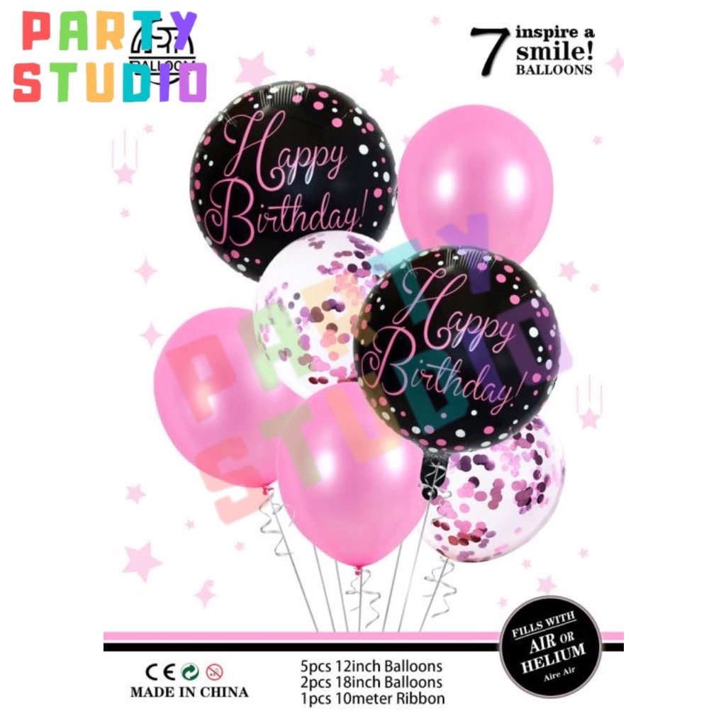 PS-369 Metallic Happy Birthday Confetti Balloon Set (7 pcs) 12 Inches ...