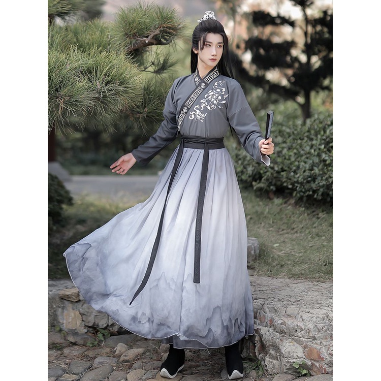 Original Hanfu Jin Made Cross Collar Embroidery Printed Male Chinese ...