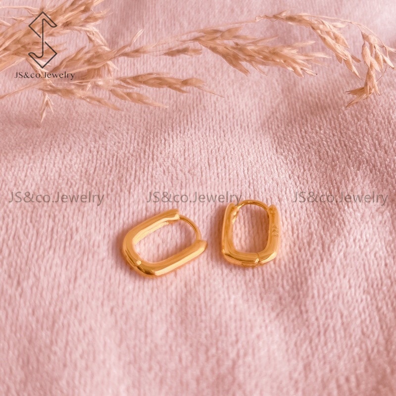JS&CO jewelry Simple Small Rectangular Hoop Earrings Metal Geometric Oval Hoop Earrings 2800e ...